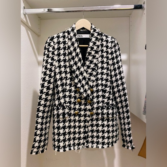 Zara | Jackets & Coats | Zara Houndstooth Tweed Jacket | Poshmark